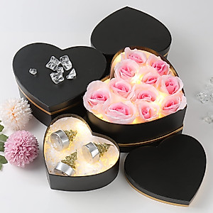 Oairse Black Gift Boxes with Lids for Present Heart Shaped Flower Boxes for Arrangements Set of 4 Floral Gift Boxes for Bridesmaid, Proposal, Wedding, Birthday, Baby Showers