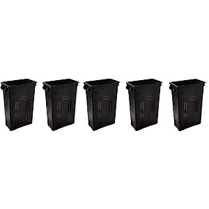 United Solutions TI0032 Highboy Waste Container In Black, 23 Gallon, Slim Fit Wastebasket (5-Pack)