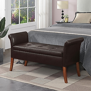 Convenience Concepts Designs4Comfort Garbo Upholstered Modern Ottoman Living Room, Sitting, Storage Bench with Seating for Entryway, 51.25", Espresso Faux Leather