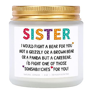 Sisters Birthday Candles Gifts for Women, Friends Candle for Soul Sister, Lavender Scented Candle, I Would Fight A Bear for You Sister Candles Present for Sister Best Friend