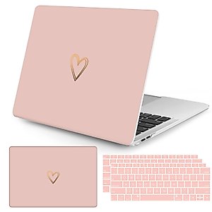 Seorsok Compatible with MacBook Air 13 Inch Case 2020 2019 2018 Release A1932 A2179 M1 A2337 Touch ID, Gold&Cute Heart Pattern Plastic Hard Shell Case with Keyboard Cover,Pink