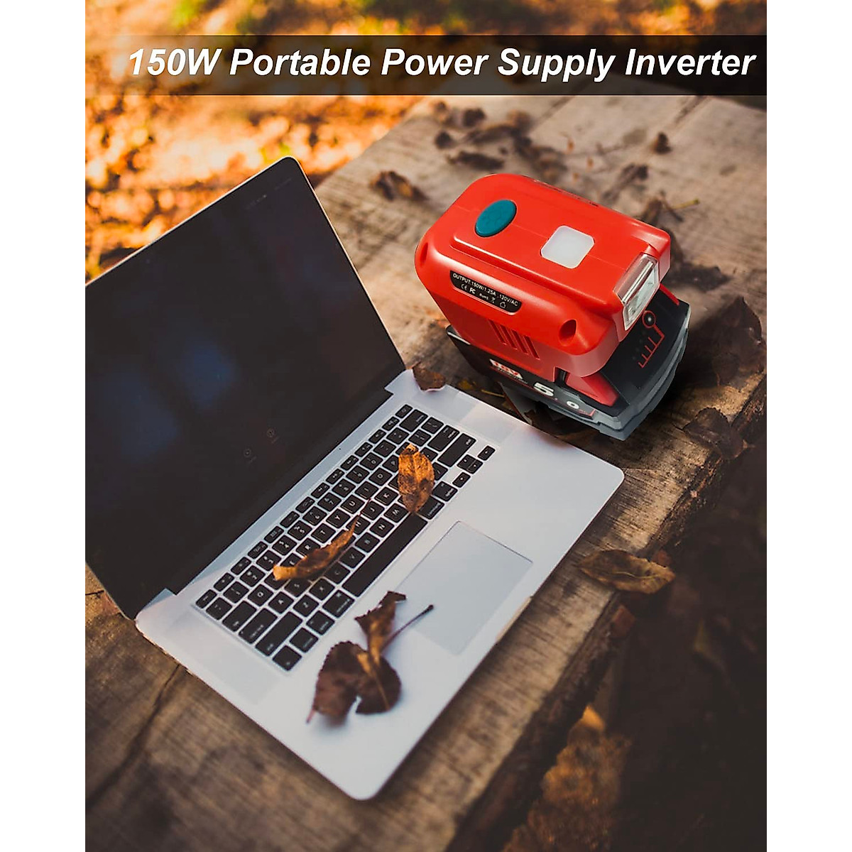 150W Power Inverter Fit for Milwaukee M18 18V Battery, DC 18V to AC 120V Portable Battery Inverter Generator with Dual USB and AC Charger Adapter and 200LM LED Light Power Supply Station