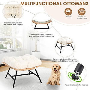 RADIATA Egg Chair with Footrest Outdoor Wicker Patio Egg Chairs with Ottoman for Indoor Bedroom Outside Porch Deck Backyard Garden (Beige)