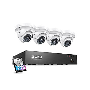 ZOSI 8CH 4K PoE Home Security Camera System with 2TB Hard Drive,4pcs 3K 5MP Indoor Outdoor IP Dome Cameras,Night Vision,Motion Detection,Remote Access,8 Ports 16CH 8MP NVR Recorder for 24/7 Recording