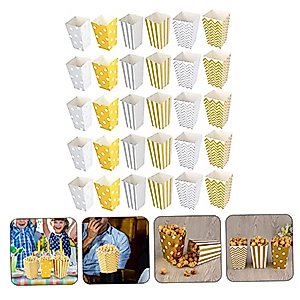 Cabilock 30pcs Popcorn Boxes Popcorn Box Cardboard Popcorn Box Paper Chicken Box Paper Candy Container Snack Container Candy Containers Popcorn Containers Vertical Stripe Boxes Party Supply