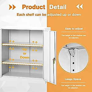 Pataku Metal Storage Cabinet Lockable Steel Storage Cabinet with Doors and Shelves, Office Locking Cabinet for Home, Office, Garage, Warehouse, Basement (White)