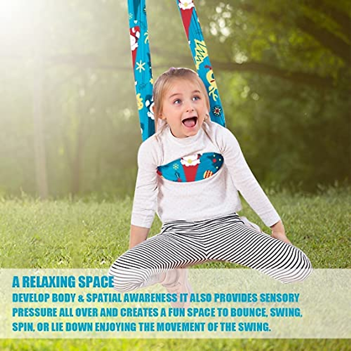 Gumatea Sensory Swing for Kids and Adults Indoor Therapy Swing for Autistic Children Cuddle Swing Christmas Pattern Kids Hammock Swing with Autism , ADHD, Aspergers, Sensory Integration