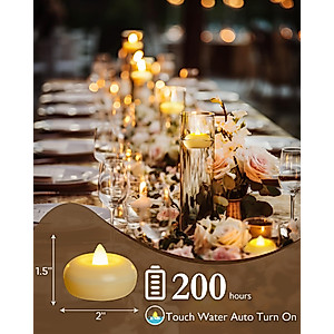 Homemory 24 Pack 2” Flameless Led Floating Candles, 200 Hour Battery Operated Flickering Waterproof Tealights for Cylinder Vases, Centerpieces at Wedding, Party, Pool, Holiday (Ivory Base)