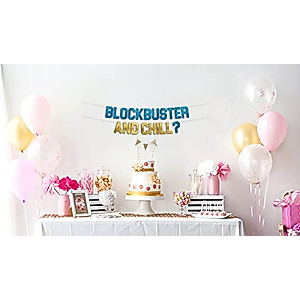Block Buster and Chill Glitter Banner - Funny Throwback 90's and 80's Theme Party Decoration, Favors & Supplies