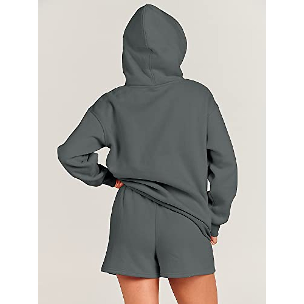 ANRABESS Women 2 Piece Outfit Oversized Hoodie Sweatshirt Shorts Lounge Sweat Set Sweatsuit Tracksuit 2025 Trendy Y2K Clothes Dark Grey Medium