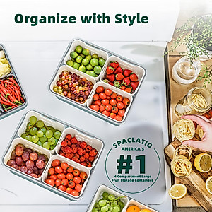 Fruit Storage Containers for Fridge with Lids & Handle, Airtight Fruit Organizer for Refrigerator with 4 Removable Colanders Stackable Fresh Produce Containers for Fridge for Vegetables(White)