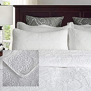 Brandream 6PC Luxury Medallion Quilt Bedding Set King Size Bed in A Bag Cotton Farmhouse Quilted Comforter Set