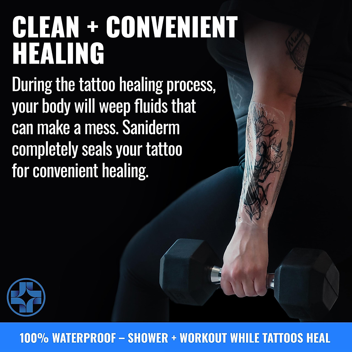 Saniderm Original Tattoo Aftercare Bandage (Personal Roll, 10.2 in x 2 yd) – Convenient, Faster Tattoo Healing and Protection – Sterile, Waterproof, and Latex-Free Tattoo Aftercare Wrap – Gloss Finish