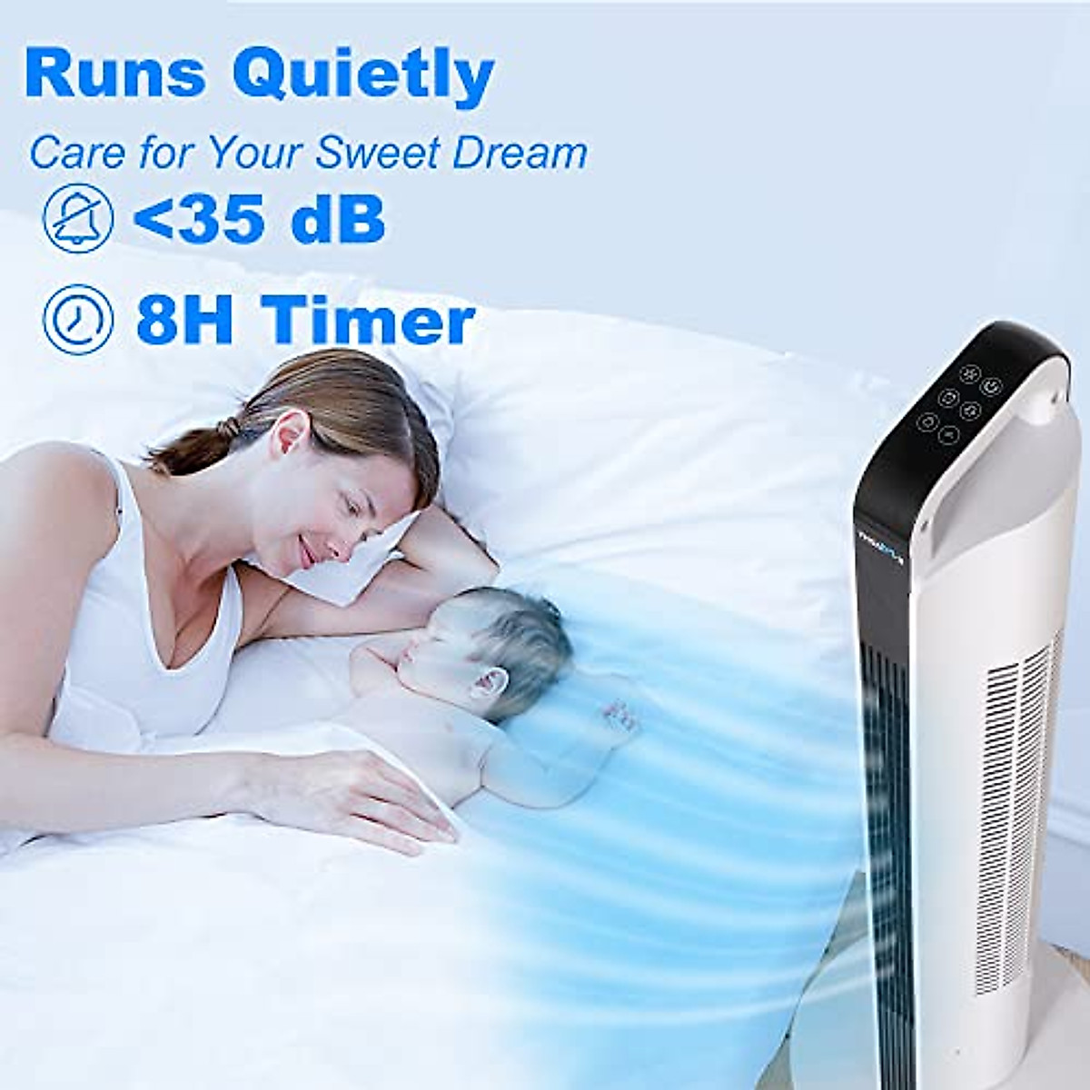 Oscillating 35 Inch Tower Fan with Remote, Quite Smart Cooling Fans with 3 Speed Setting and Auto-off Timer, Electric Standing Bladeless Fan for Bedroom Home Office Dorm Living Room, White