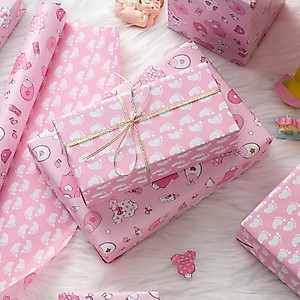 MAYPLUSS Baby Pink Girl Gift Wrap Paper - 17Inch x 33Feet - Cute Kid Pink Snapsuit, Bottle & Bayby Feet Baby Shower Wrapping Paper for Birthday Present, Gender Reveal Theme New Baby Party Decoration