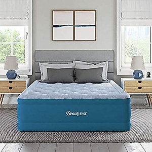 Simmons Beautyrest Comfort Plus Express Bed, Internal Pump with Plush Velveteen Pillow Top Air Mattress, 100% Leak Proof with Sleep Fresh Technology, 17" Full, Blue