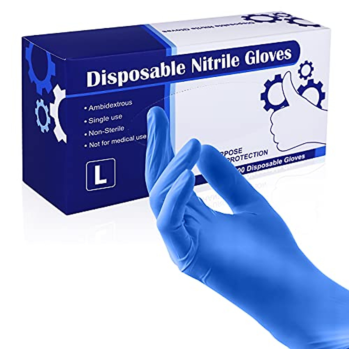 Membrane Solutions Nitrile Gloves Large 100 Count, Disposable Exam Gloves, Blue, Powder/Latex Free, Non-Sterile, 4 Mil Lightly Textured, Home (1 Box)