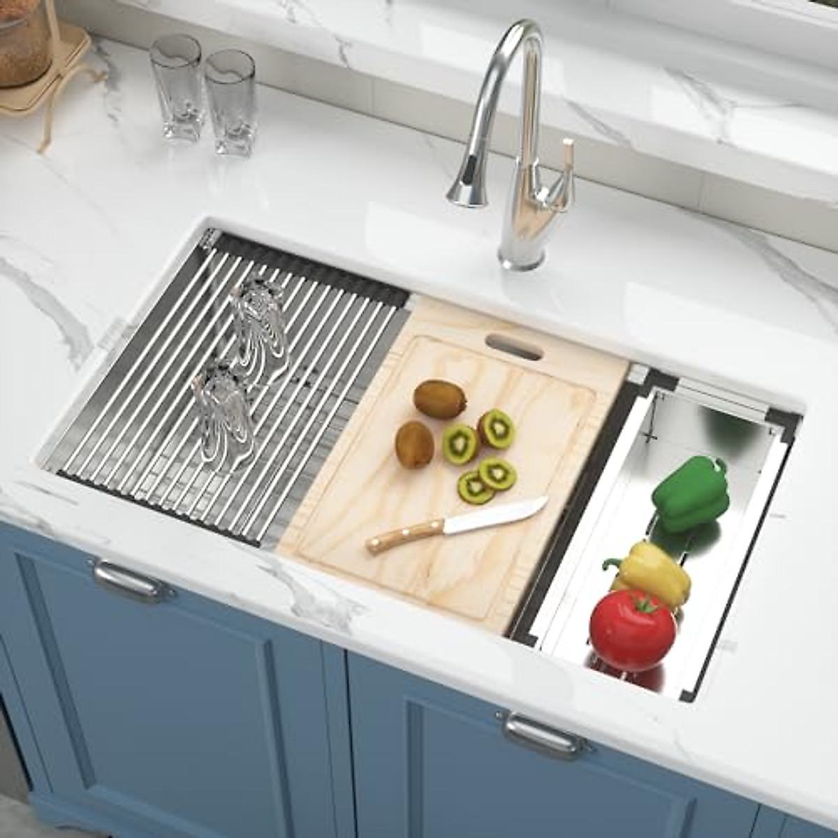 33 Kitchen Sink Undermount - GhomeG 33x19 Inch Undermount Kitchen Sinks Stainless Steel Kitchen Sinks Ledge Workstation Single Bowl 16 Gauge Under Counter Kitchen Sink Basin Round Corners