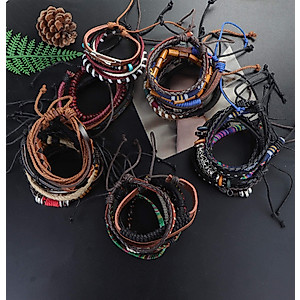 JOERICA 32-35 Pcs Braided Bracelet for Women Men Woven Leather Wristbands Boho Ethnic Style Tribal Linen Hemp Cords Wrap Bracelets Set Handmade String Jewelry