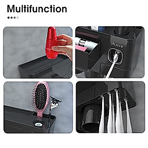 iHave Toothbrush Holders for Bathrooms, 3 Cups Toothbrush Holder Wall Mounted with Toothpaste Dispenser - Large Capacity Tray, Cosmetic Drawer - Bathroom Organizer & Bathroom Organization and Storage