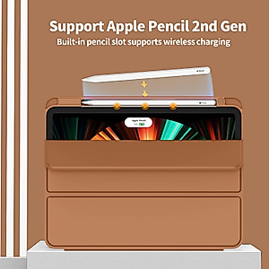 ZryXal New iPad Pro 12.9 Inch Case 2022/2021/2020(6th/5th/4th Gen) with Pencil Holder,Smart iPad Case [Support Touch ID and Auto Wake/Sleep] with Auto 2nd Gen Pencil Charging (Brown)