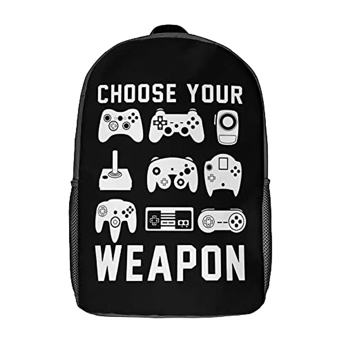 ONE TO PROMISE Choose Your Weapon School Backpack Cartoon Vintage Choose Your Weapon Game on Black Bookbags Adjustable Travel Daypack Water Resistant Shoulders School Bag for Womens Mens Boys Girls