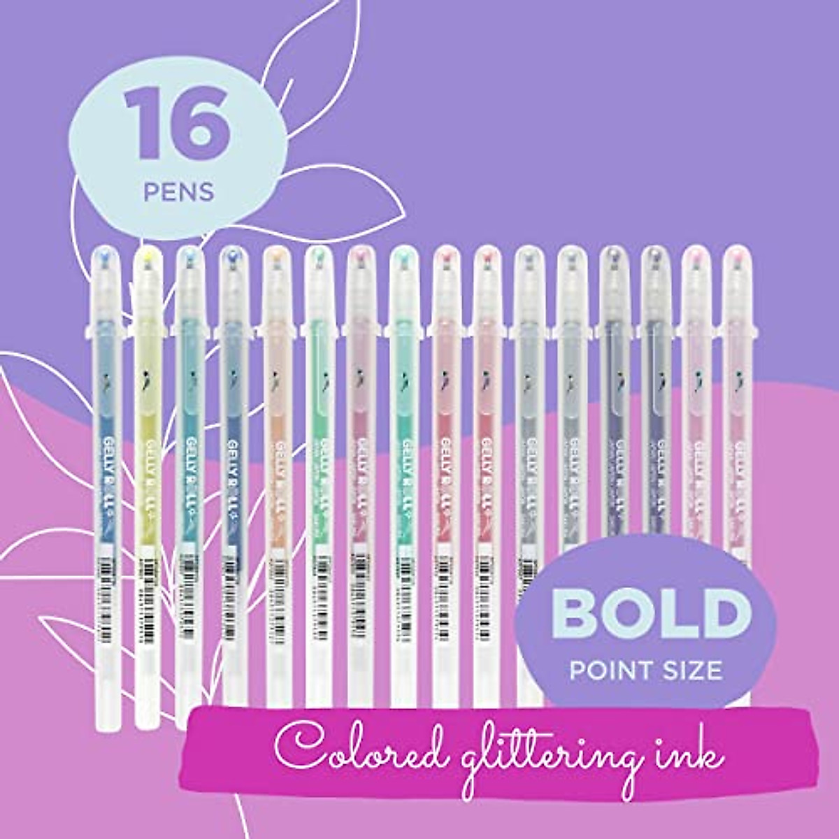 SAKURA Gelly Roll Stardust Glitter Gel Pens - Bold Point Ink Pen for Lettering, Drawing, Invitations, & Stationery - Assorted Colored Ink - Bold Line - 16 Pack