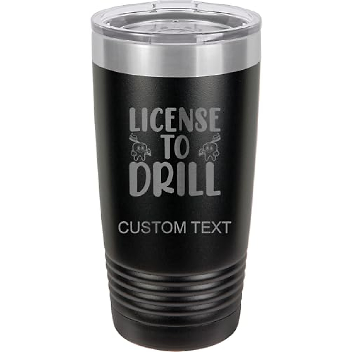 20-Ounce Vacuum Insulated Stainless Steel Tumbler Customized Etched Double-Walled Laser Engraved Coffee Black BPA-Free Mug, Lid, License to drill Dentist, Personalized Hot/Cold Insulated