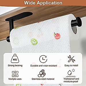 Paper Towel Holder Towel Rack,WACETOG Under Cabinet Paper Towel Holder Wall Mount 2 Pack Stainless Steel Paper Towel Rack for Kitchen Paper Towel Roll Holder (Black)