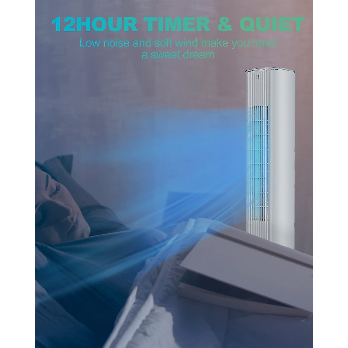 Evaporative Air Cooler Portable Cooling Fan, Cool with 3 Speeds, 12H Timer Evaporative Cooler, Bladeless Fan Ice Boxes Contained, Remote Control Tower Fan for Large Room Office