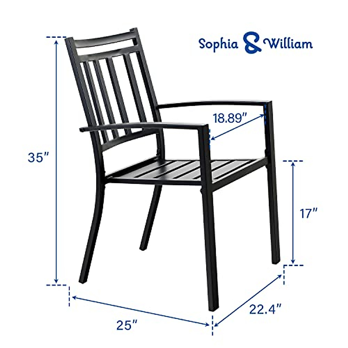 Sophia & William Outdoor Chairs Black Metal Patio Dining Chairs Set of 2,E-Coating Metal Stackable Lawn Chairs,Wrought Iron Outdoor Metal Dining Chairs for Garden Backyard,300 lbs