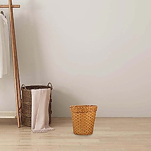 Housoutil Laundry Hamper Vintage Waste Basket, lint bin Woven Trash can Small Garbage can Rubbish Basket for Bedroom, Bathroom, Offices or Home- Office Supplies Khaki Trash cans Laundry Basket
