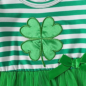 flower frail Toddler Baby Girl St. Patrick’s Day Outfit Stripe Tops Shamrock Green Mesh Dress Skirt Set with Headband 12-18M