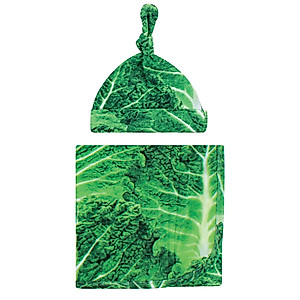 Touched by Nature Unisex Baby Organic Cotton Swaddle Blanket and Headband or Cap, Cabbage, One Size