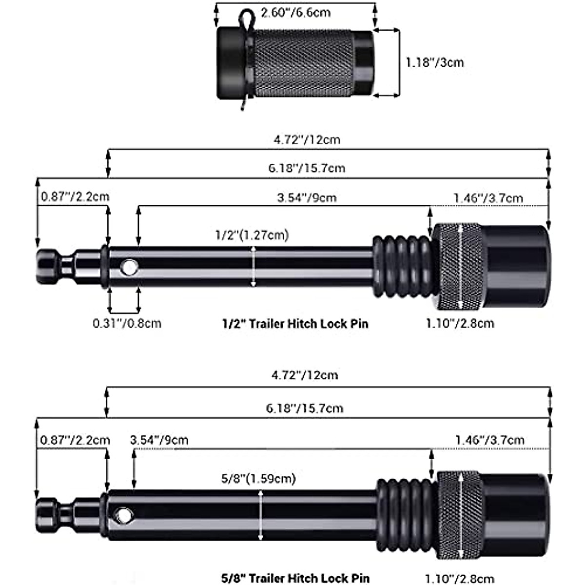 WHSSFINE Trailer Lock Kit Keyed Alike Tongue and Hitch Pin Lock with 5/8 and 1/2 Inch Pins Fit Class I II III IV V Receiver to Secure Trailer for Towing and Storage (4 Pack)