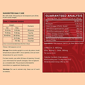 Pure Wild Alaskan Salmon Oil for Dogs - 16 oz. Beef Flavored Salmon Oil - Pump Cap Bottle - Contains Omega-3 and 6, EPA, and DHA for Healthy Skin and Coat - Toxin Free