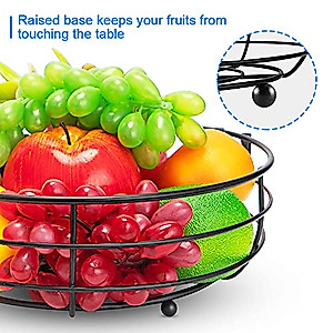 Bextsrack 2-Tier Countertop Fruit Basket Bowl with Banana Hanger, Metal Wire Vegetable Produce Storage Baskets for Kitchen, Fruits Stand Holder Organizer for Bread Snack Veggies, Black