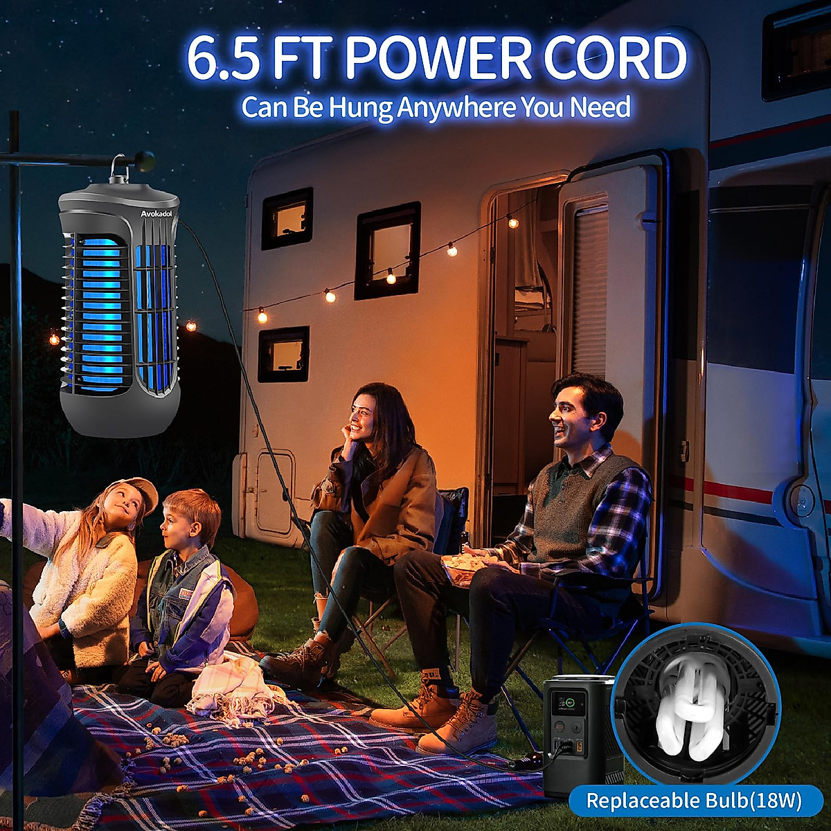 Avokadol Bug Zapper,18W Mosquito Zapper Indoor&Outdoor - 6.5 FT Cord Fly Trap,4200V High Power Electronic Insects Killer,Perfect for Home/Patio/Garden/Kitchen,A Good Helper for BBQ/Gathering.