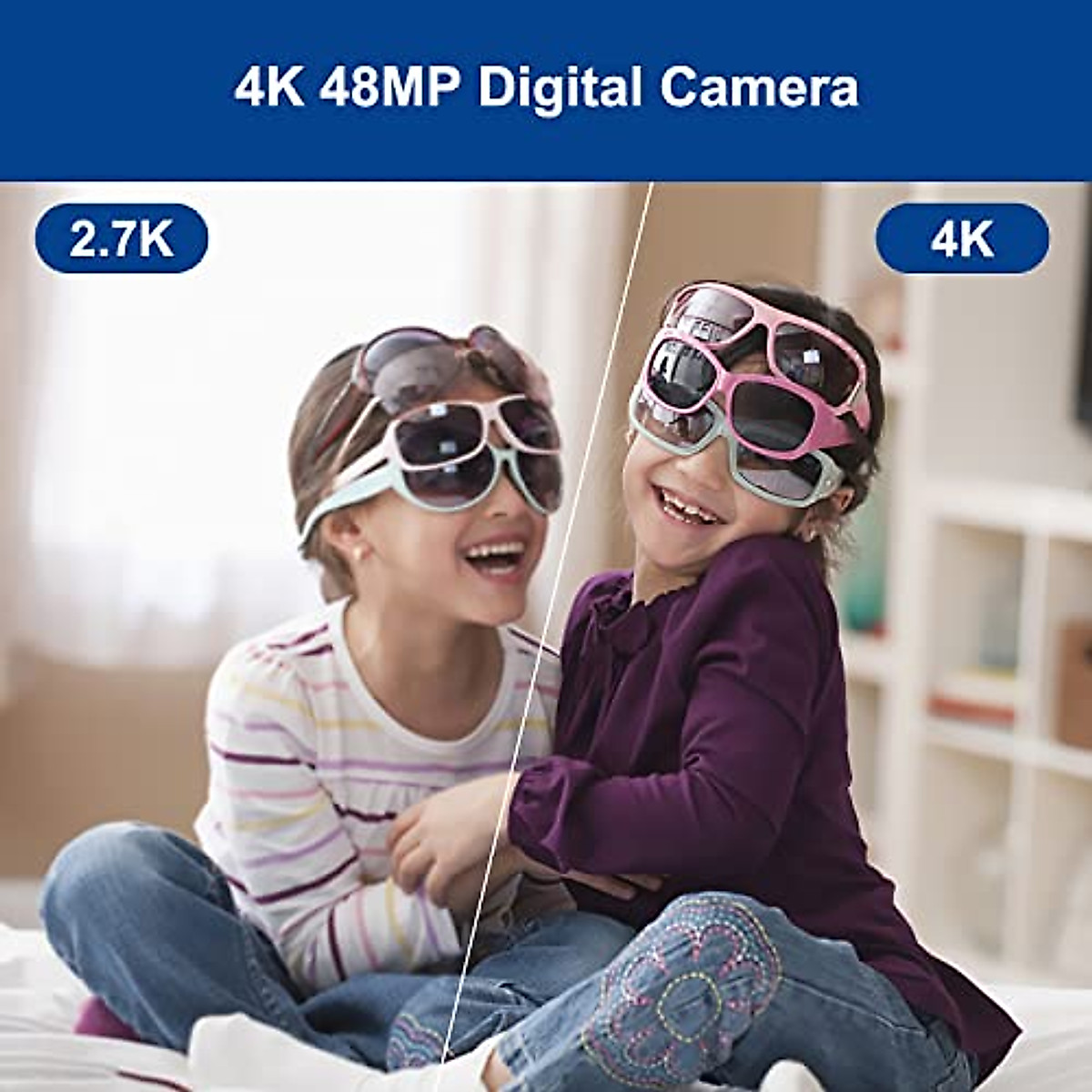 4K Digital Camera 48MP Kids Compact Camera Autofocus 16X Digital Zoom Children Portable Camera for Boys, Girls,Beginners (with 32GB SD Card and 2 Batteries)