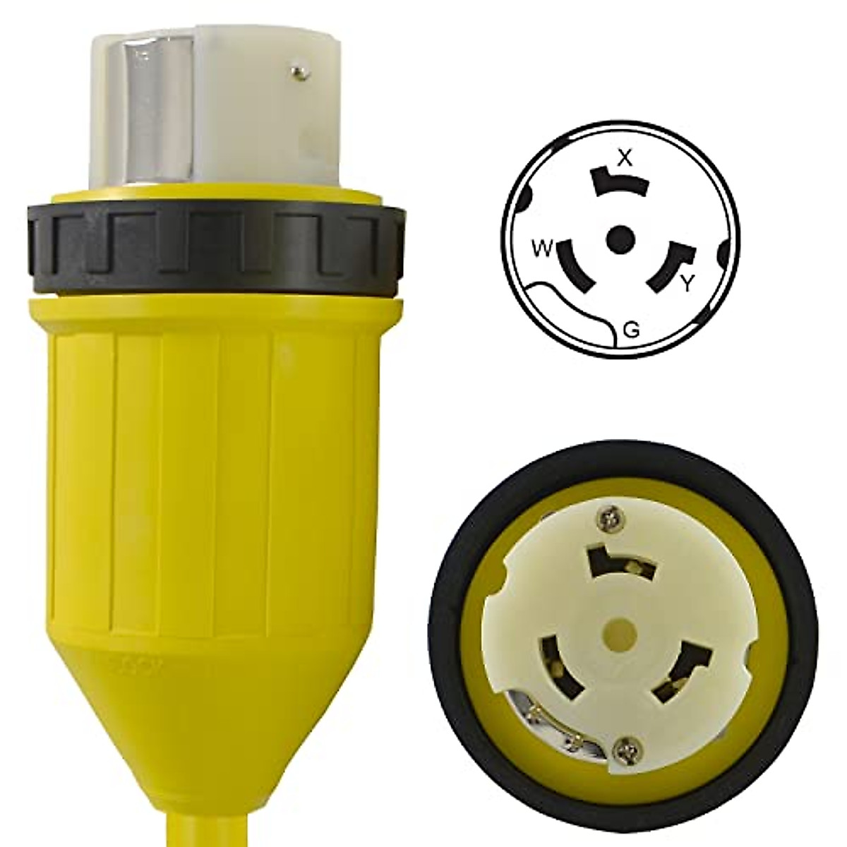 Conntek 14222 RV 1.5-Foot Pigtail Adapter Power Cord 15 Amp Male Plug To 50 Amp 125/250 Volt Locking Female Connector , Yellow