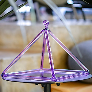Joysense Purple Quartz Crystal Singing Pyramid 10 inch With Crystal Singing Bowl Striker and Carrying Case