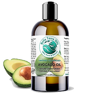 Bella Terra Oils - Avocado Oil 16 oz - Harness The Nutrient Power of Pure Avocado, High in Antioxidants & Omega-3, Luxurious Carrier Oil Experience
