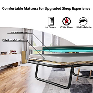 GORELAX Rollaway Folding Bed with Mattress for Adults, Cot Size Small Single Portable Bed Set w/Metal Bed Frame & Wood Slats, Foldable Hideaway Bed Cot w/Memory Foam Mattress, Fold up Guest Bed