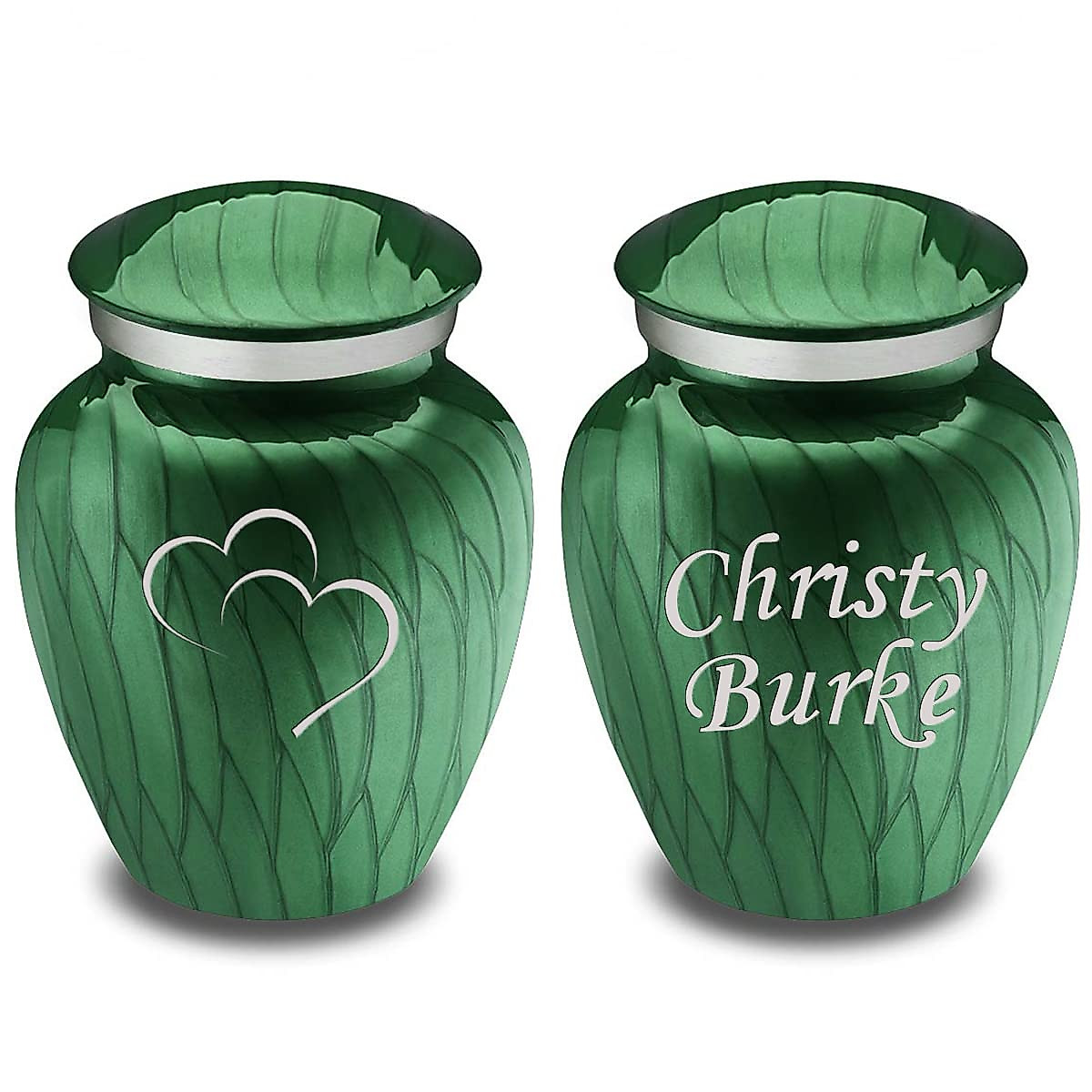 GetUrns Keepsake Embrace Custom Engraved Hearts Cremation Urn (Pearl Green)