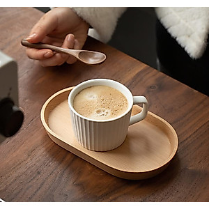 Vandroop Wooden Mini Serving Tray for Parties, Tea&Coffee Table Tray, Small Oval Wood Plate for Fruit&Snacks, Decorative Tray for Jewellery Key Coin, Tray for Bathroom (Beech Wood, 7.8”×4.66”)