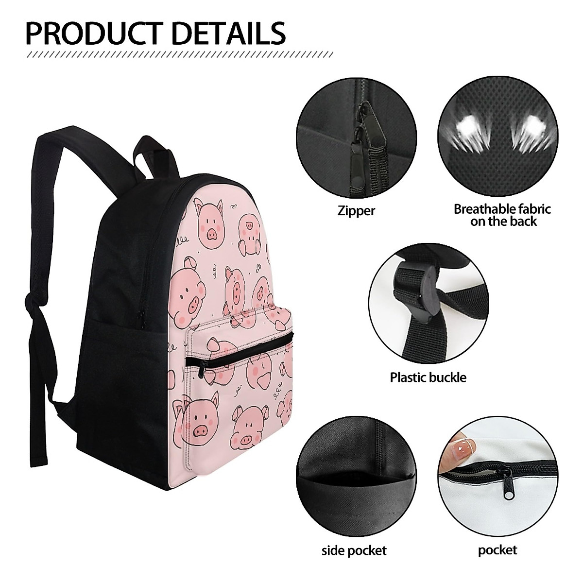 BIGCARJOB Children Backpacks Lovely Pig Print Casual Travel Waterproof School Book Bags Pink for Kids Girls