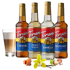Torani Variety Pack Caramel, French Vanilla, Vanilla & Hazelnut, 25.4 Ounces (Pack of 4)
