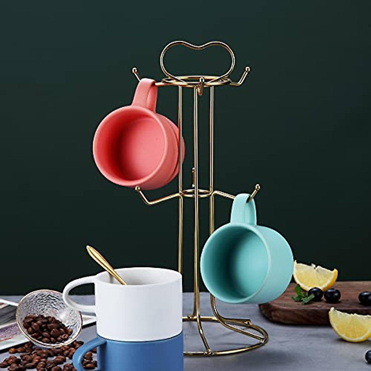 Berglander Gold Coffee Mug Holder, Stainless Steel Coffee Cup Holder Stand Easy to Hang and Take Avoid Crowded Collision Design, Beautiful Decoration Mug Rack Tree Mug Hooks Easy to Clean