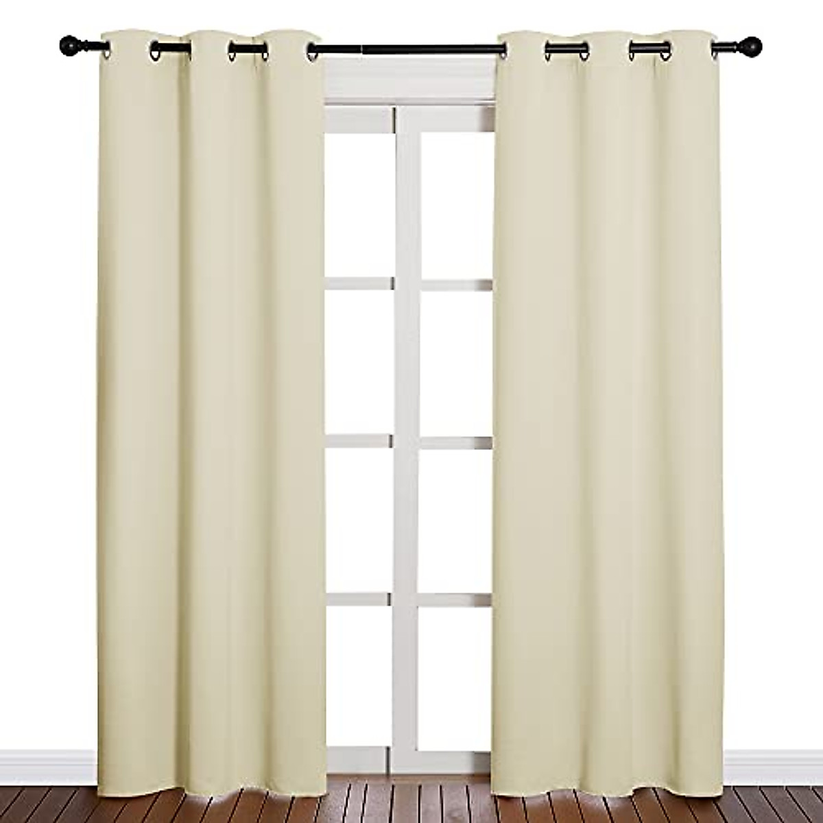 NICETOWN Long Curtains for Windows, Eyelet Top Room Darkening Panels/Drapes for Living Room (Beige, 2 Panels, W42 x L84 inches)