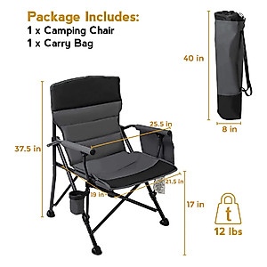 Pacific Pass Heavy Duty Padded Chair w/ Built-In Storage and Cup Holder, Includes Bag - Polyester, Black